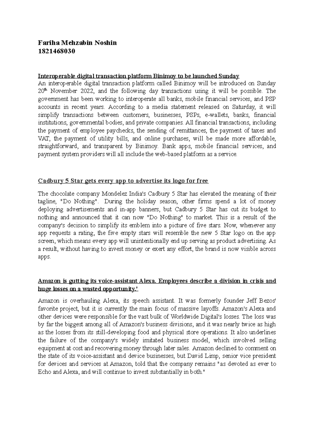 Summary - FNGASFMG - Fariha Mehzabin Noshin 1821468030 Interoperable ...