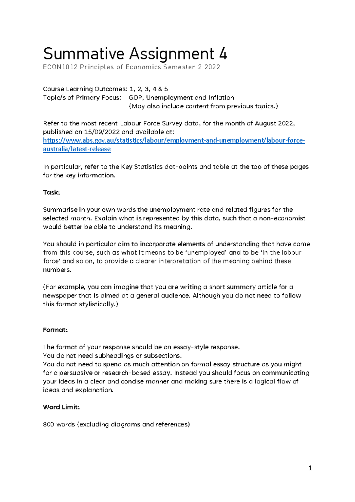 Summative Assignment 4 - ) Refer to the most recent Labour Force Survey ...