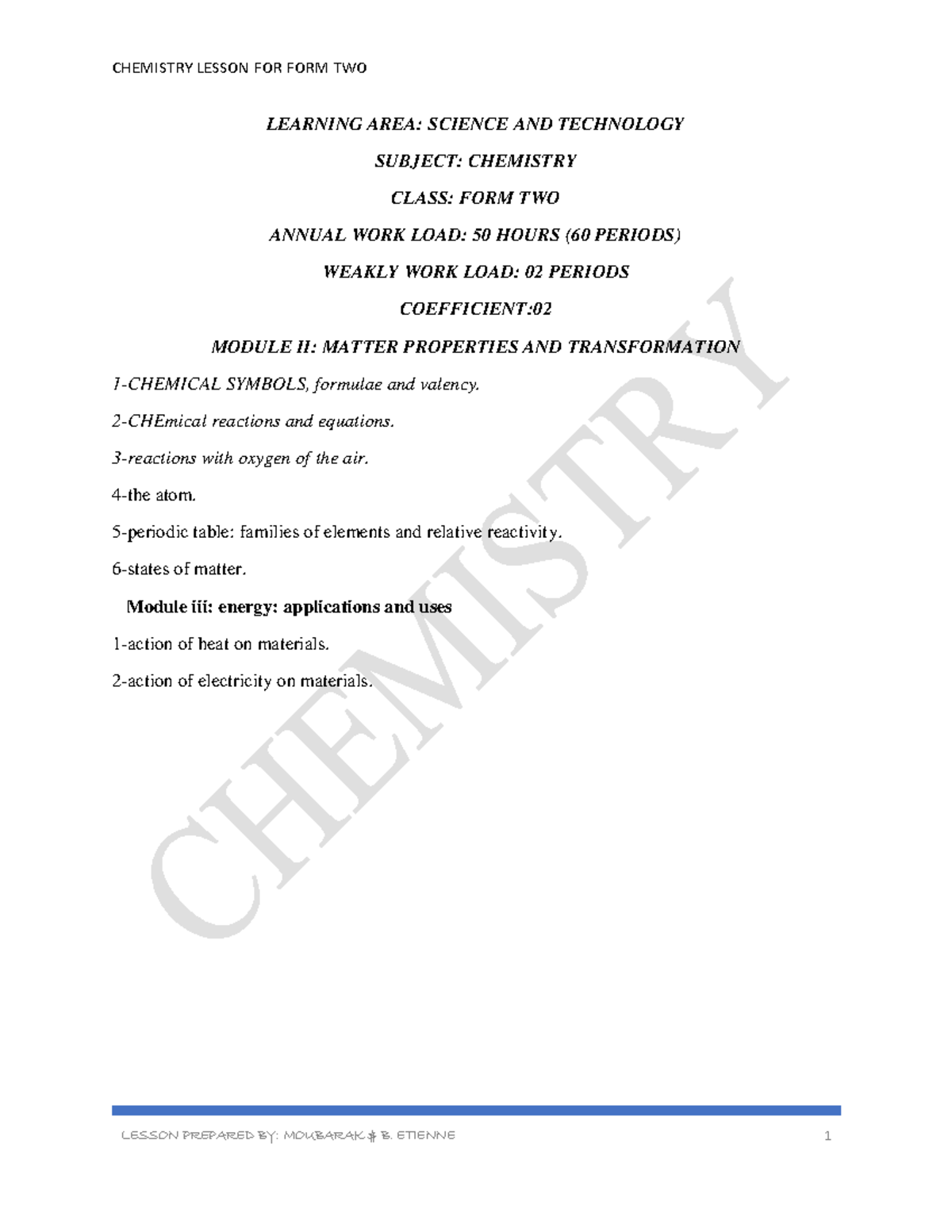 FORM 2 Lesson PREP - notes to be studied under serious lectures ...