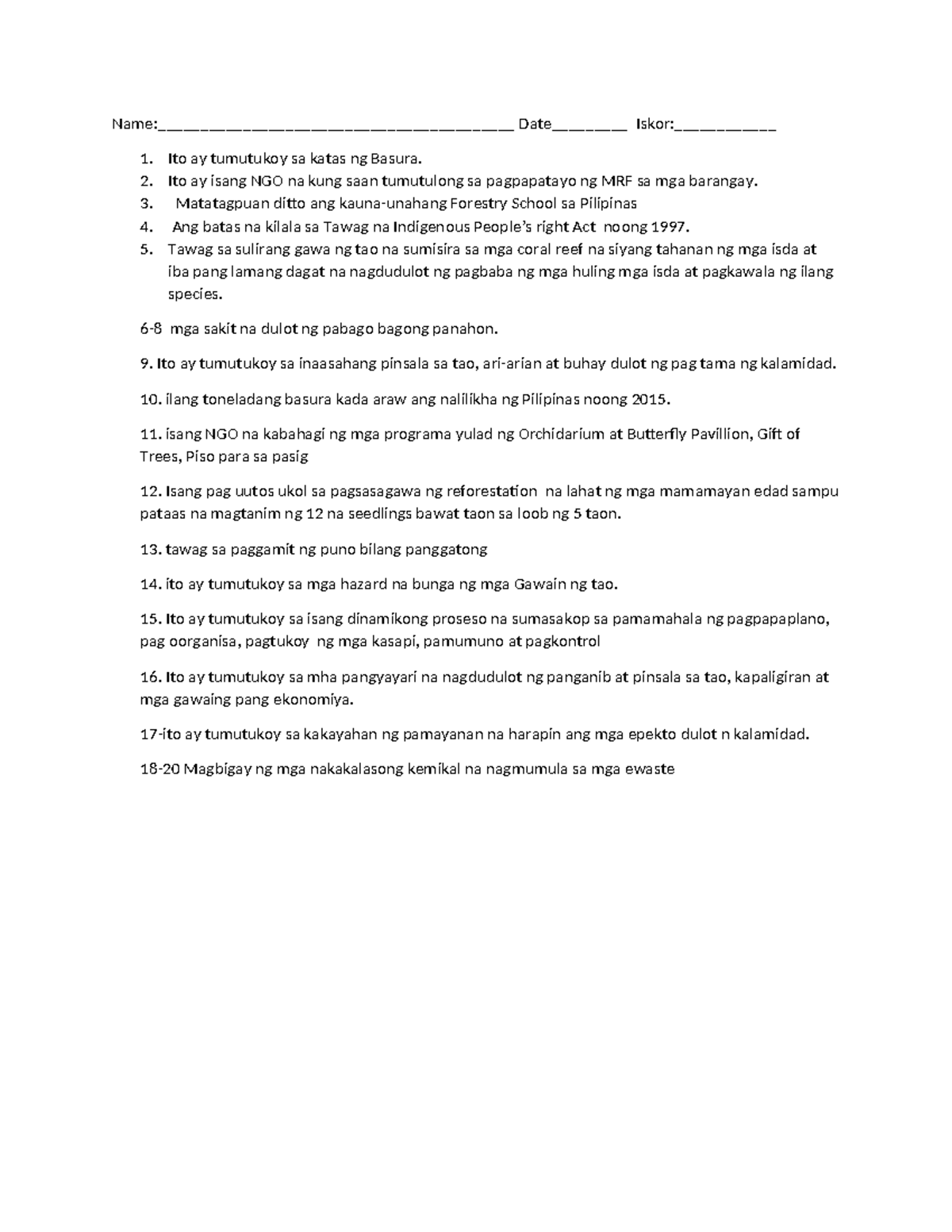 G10quiz - sample quiz - Name ...