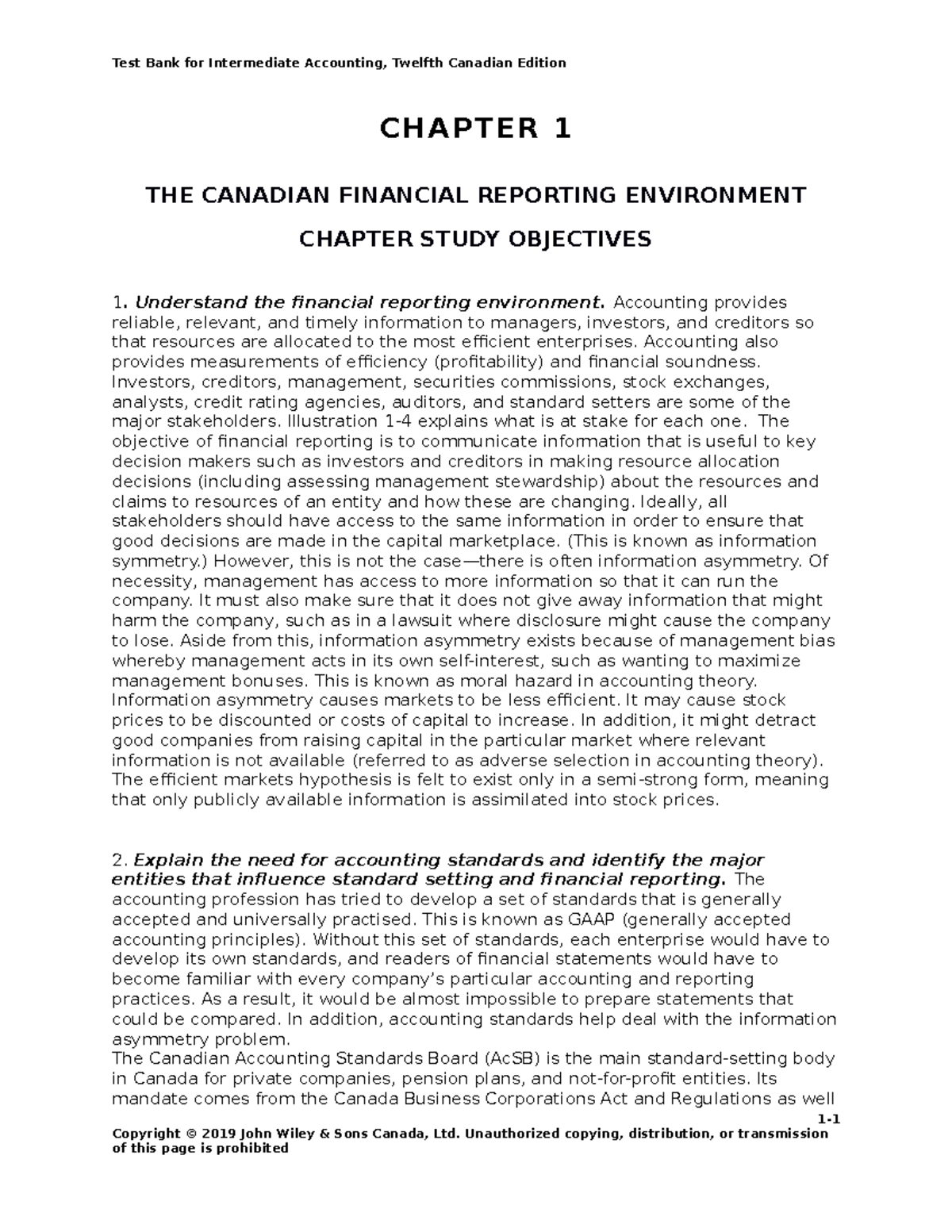 Ch01 THE CANADIAN FINANCIAL REPORTING ENVIRONMENT - CHAPTER 1 THE ...