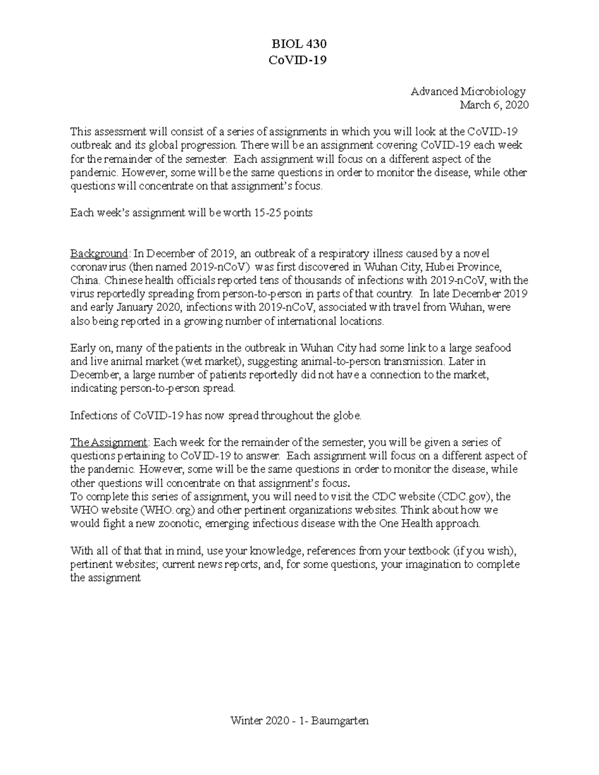 Week 8 Co VID 19 Assignment - CoVID- Advanced Microbiology March 6 ...