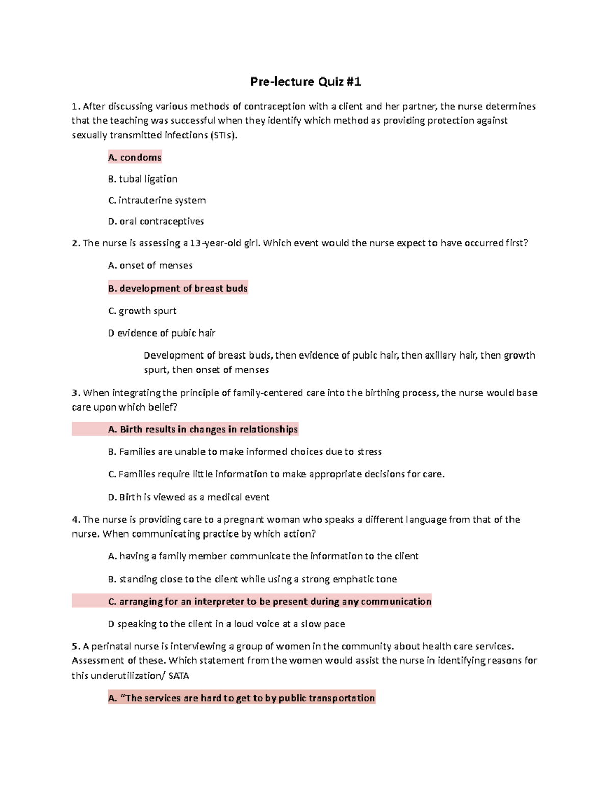 OB EXAM 1 Study Guide - Pre-lecture Quiz After discussing various methods of contraception with ...