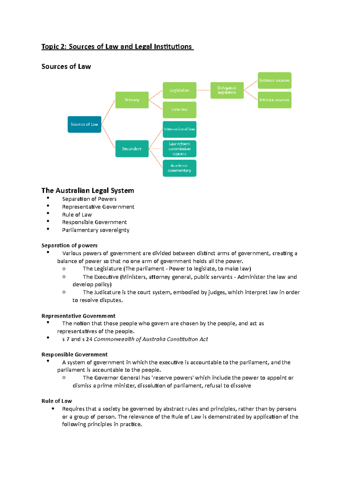 Law Notes (Exam) - Topic 2: Sources of Law and Legal Institutions ...