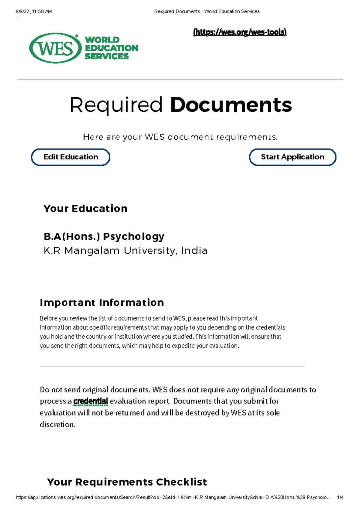 Required Documents - World Education Services (Stuti) - (wes/wes-tools ...