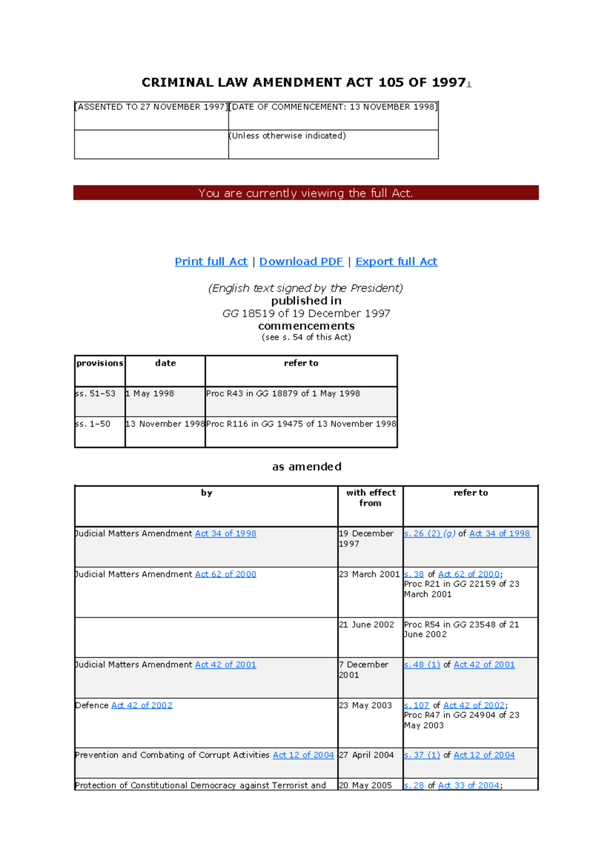 Criminal LAW Amendment ACT - CRIMINAL LAW AMENDMENT ACT 105 OF 1997 1 ...