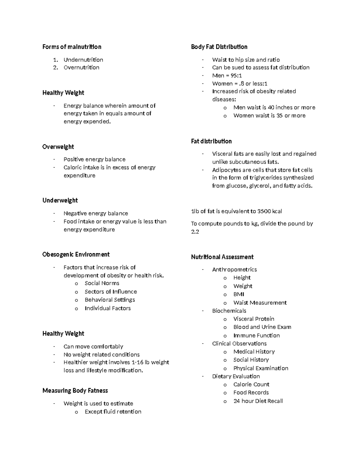 Nutrilab - Nutrition Laboratory Notes - Forms of malnutrition 1 ...