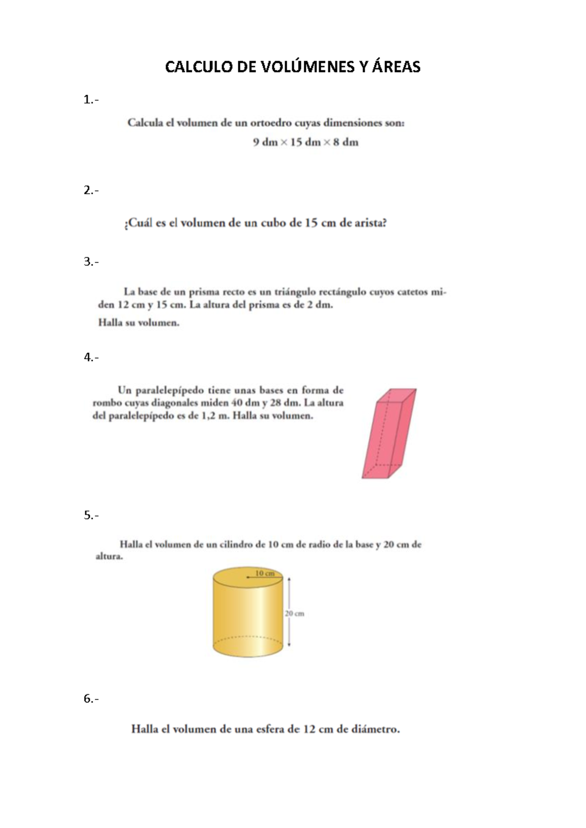 24 Ejercicios de calculo de volumenes y areas - Matemáticas y su ...