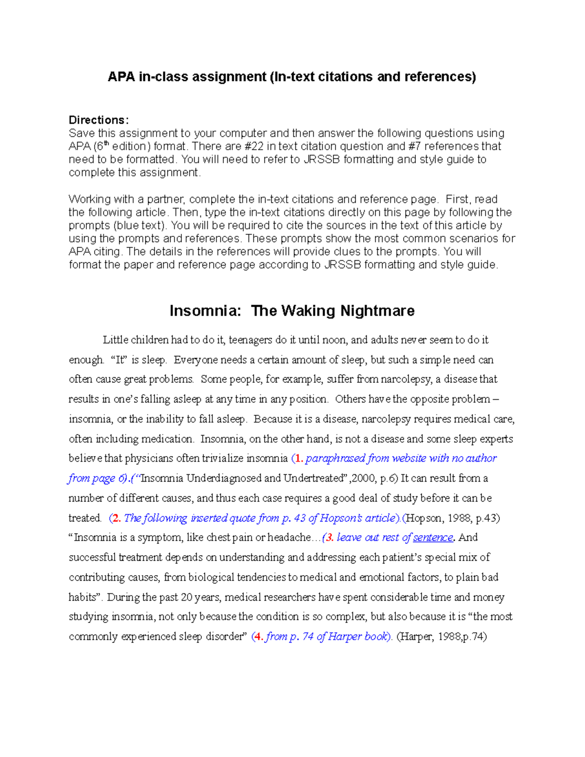 Citation exercise Laura - APA in-class assignment (In-text citations ...