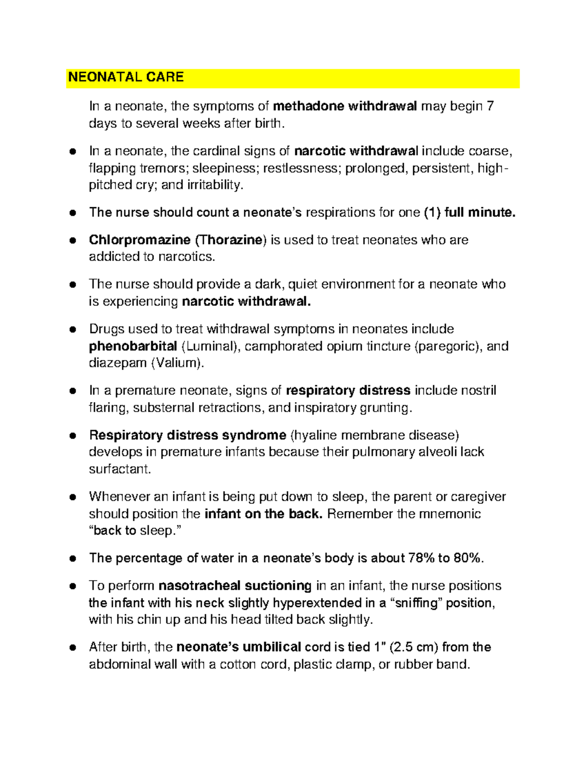 Neonatal CARE - summary - NEONATAL CARE In a neonate, the symptoms of ...