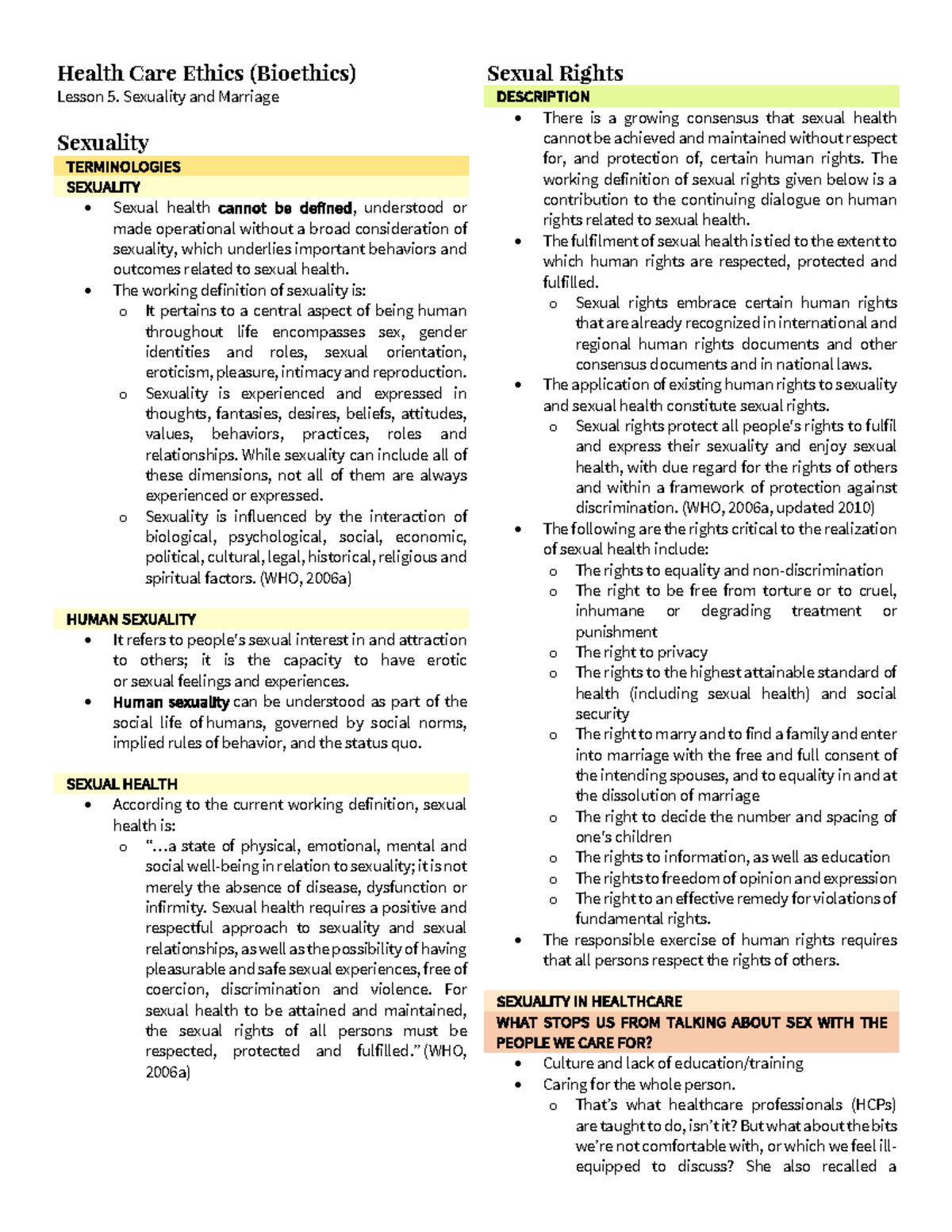 Lesson 5. Sexuality and Marriage - Health Care Ethics (Bioethics ...