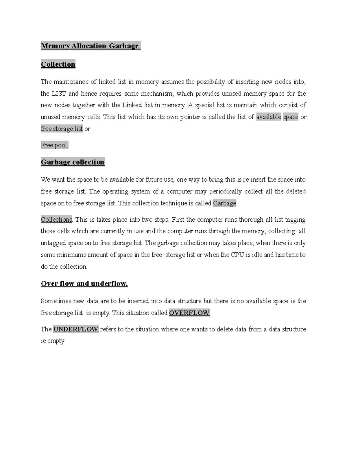 Garbagecollection - It's lecture notes - Memory Allocation-Garbage ...