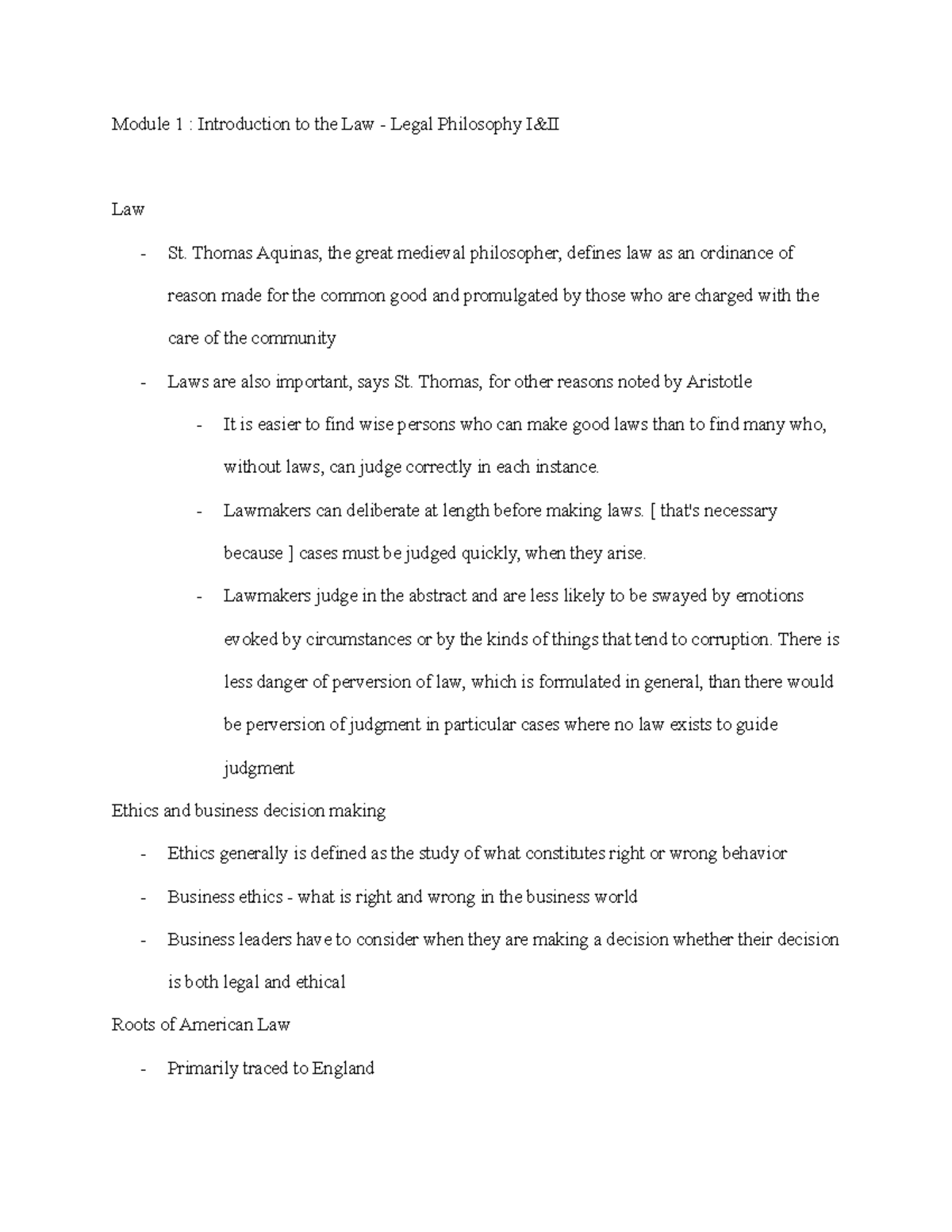 BSLW235 Module 1 + discussion - Module 1 : Introduction to the Law ...