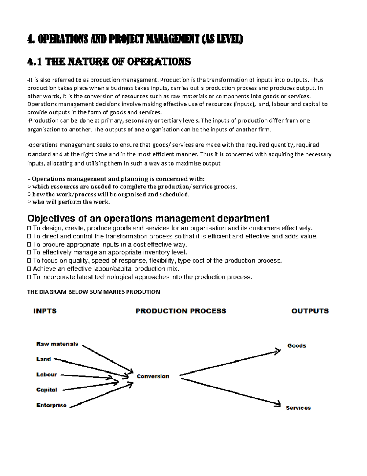 Operations management - 4. OPERATIONS AND PROJECT MANAGEMENT (AS LEVEL ...