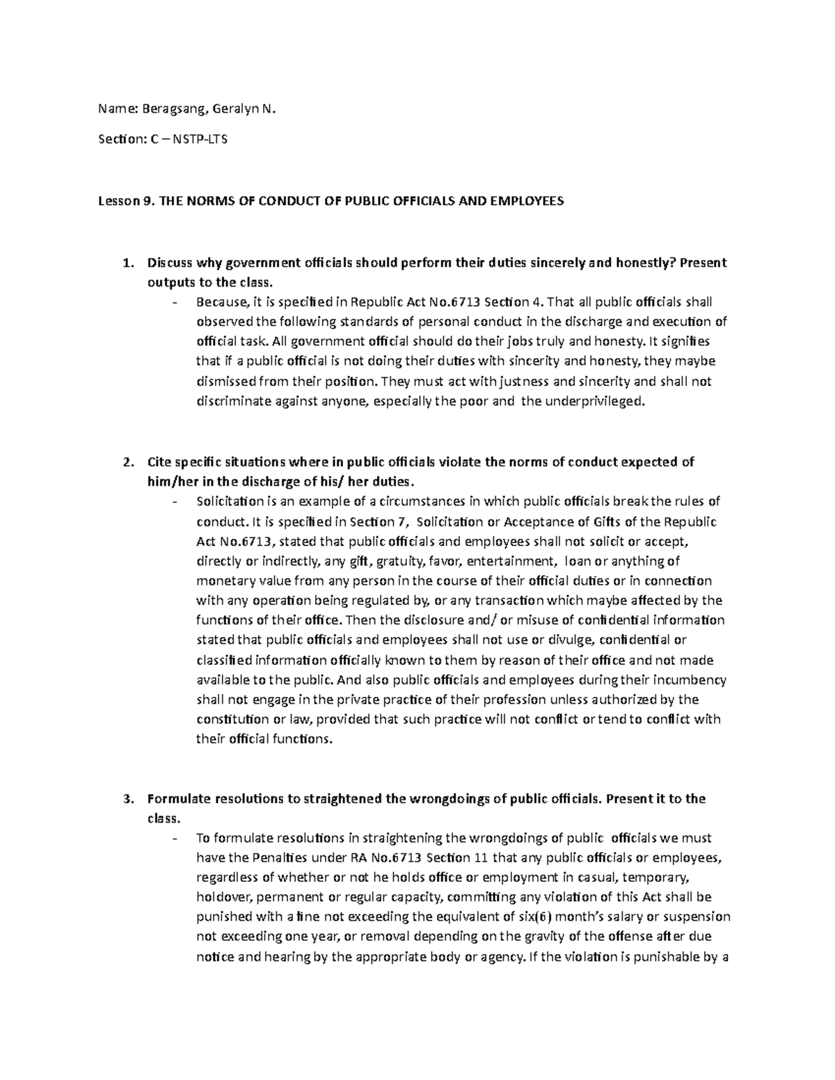 Lesson 9 - Notes - Name: Beragsang, Geralyn N. Section: C – NSTP-LTS ...