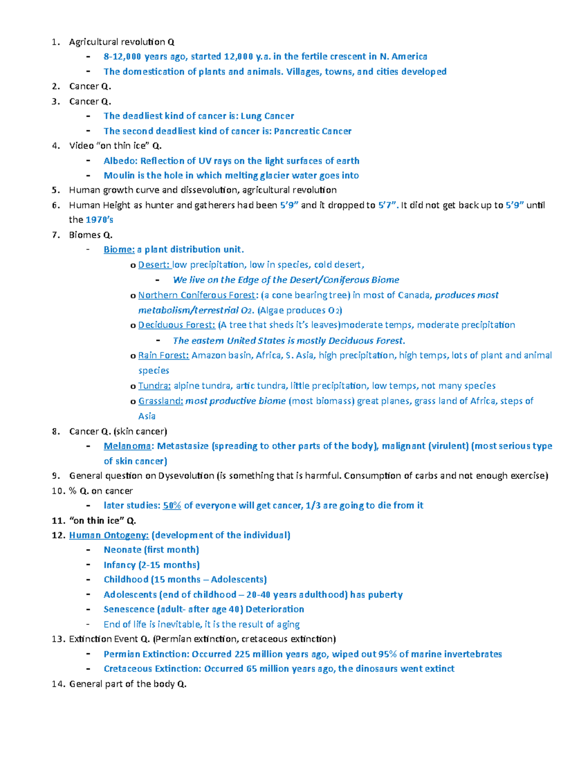 Final Exam - Study guide for exam - 1. Agricultural revolution Q 8 ...