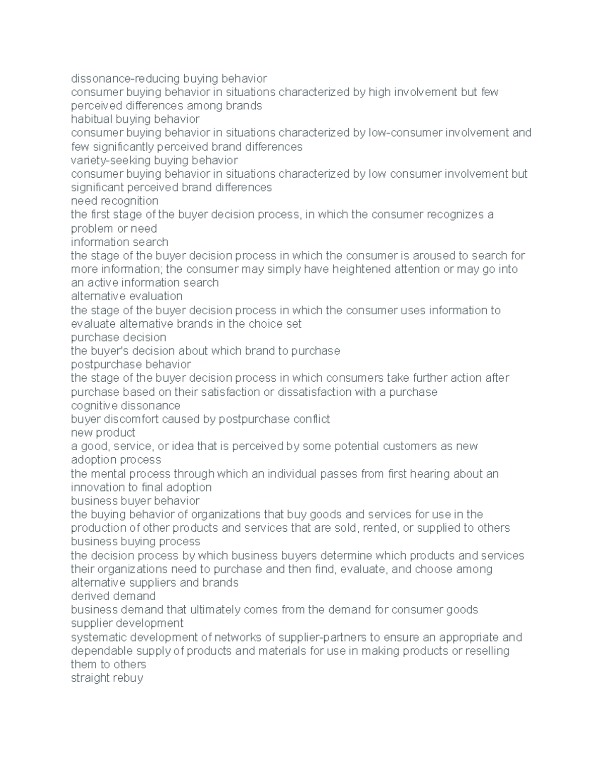 Chapter 10 quiz - vocabulary quiz - dissonance-reducing buying behavior ...