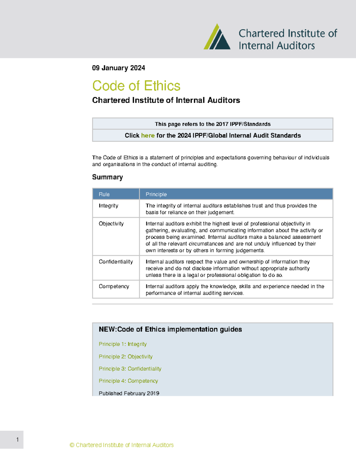 Code of Ethics - Summary Rule Principle Integrity The integrity of ...