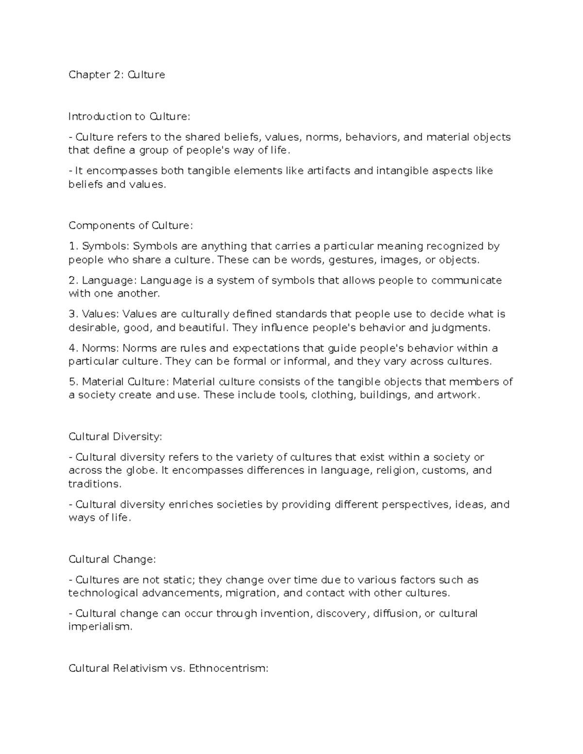 Ch 2 culture notes - ch 2 - Chapter 2: Culture Introduction to Culture ...
