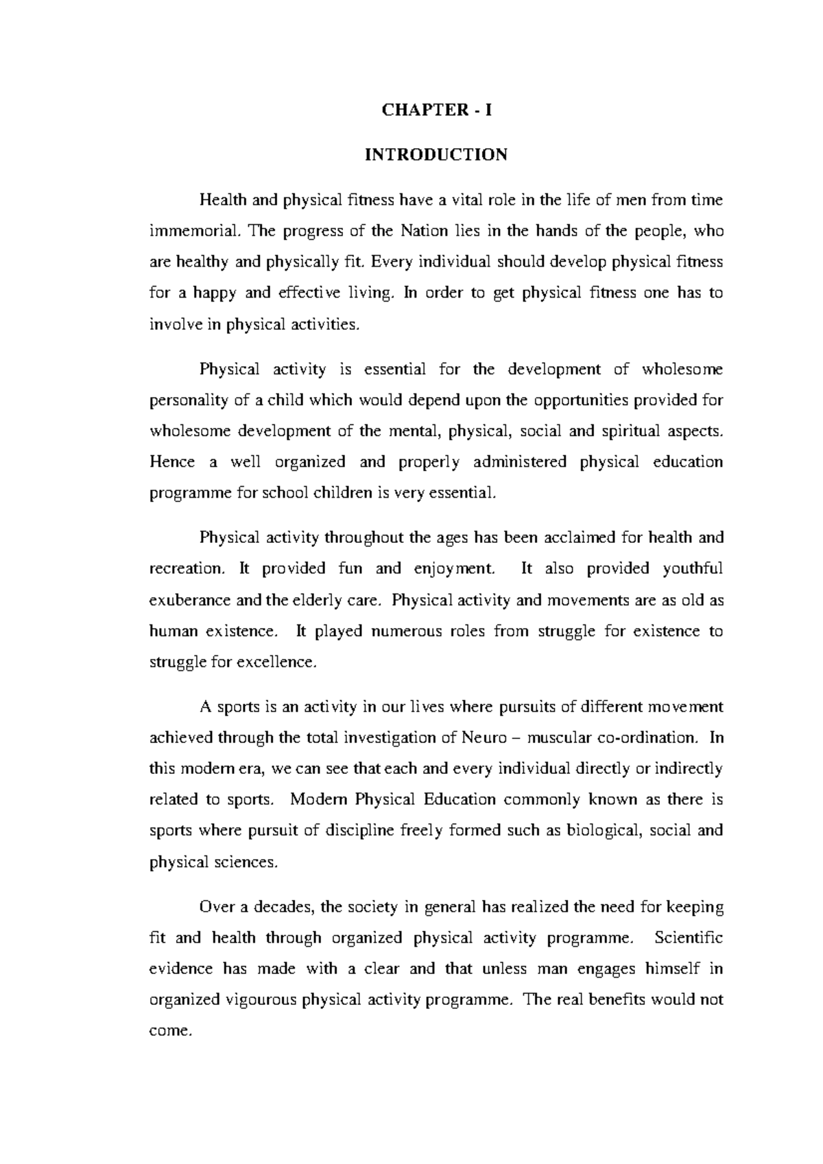11 chapter 1 - CHAPTER - I INTRODUCTION Health and physical fitness ...