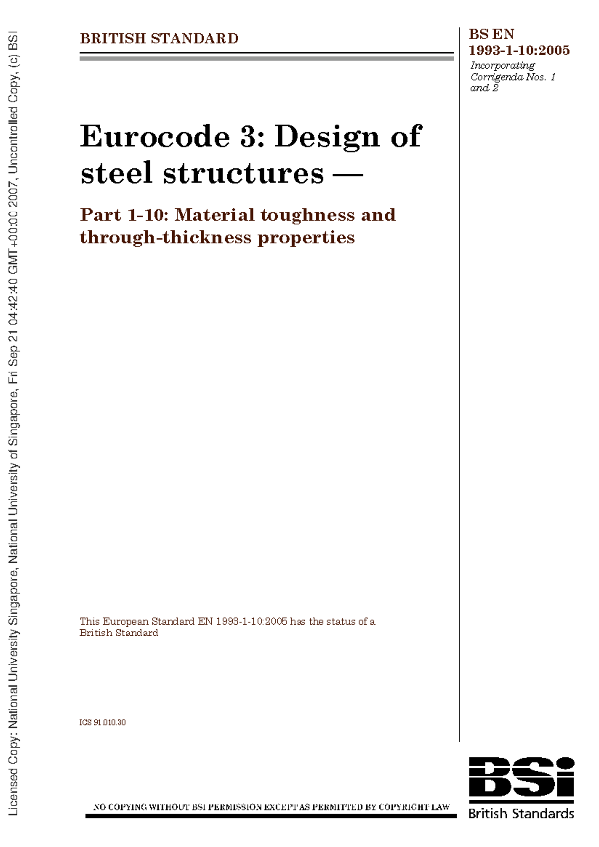 BS EN 1993-1-10 Material toughness - BRITISH STANDARD BS EN 1993-1-10: Eurocode 3: Design of ...