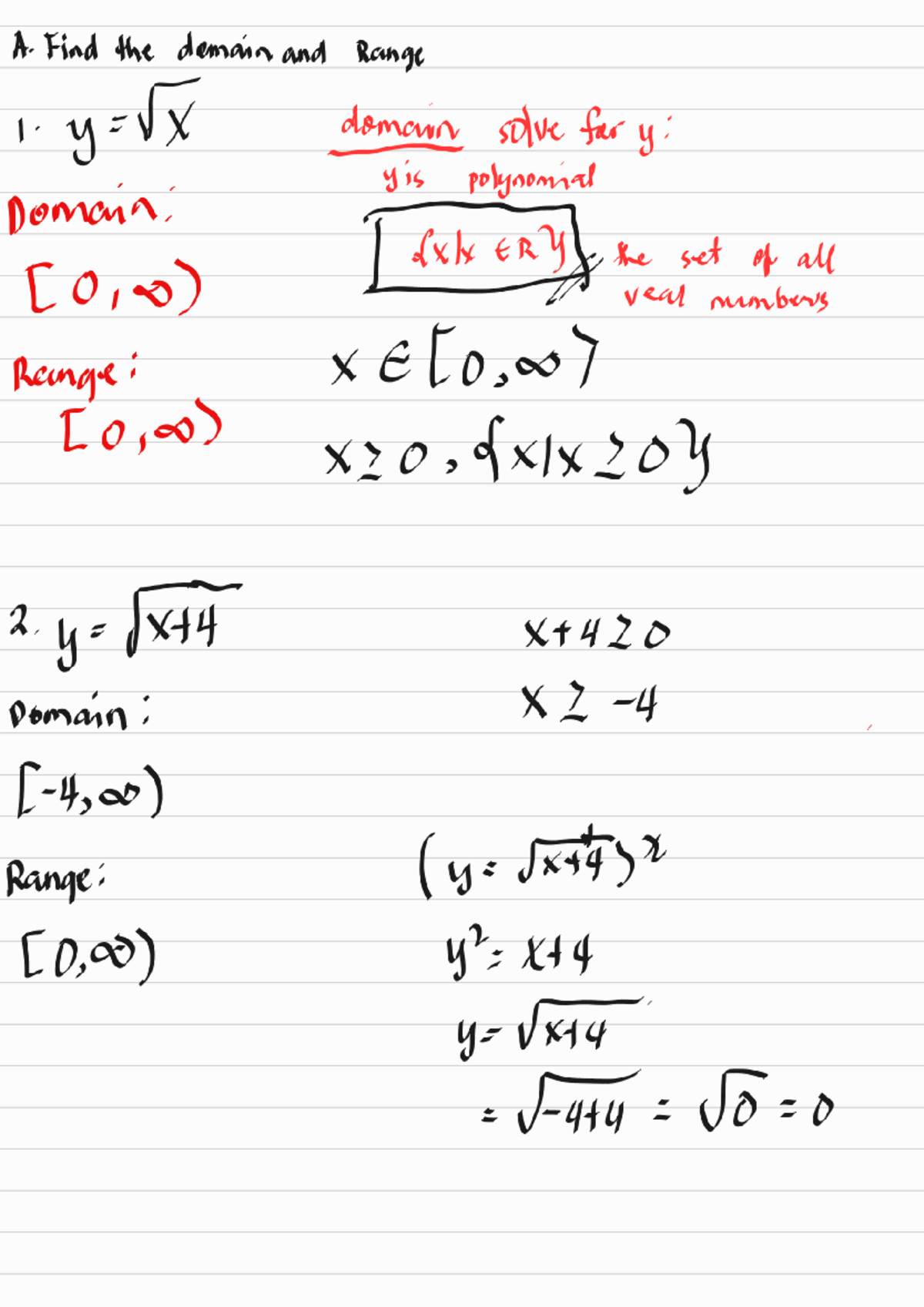 How to evaluate functions - A. Find the demain and Range 1. domain solve far y: yis polynomal ...