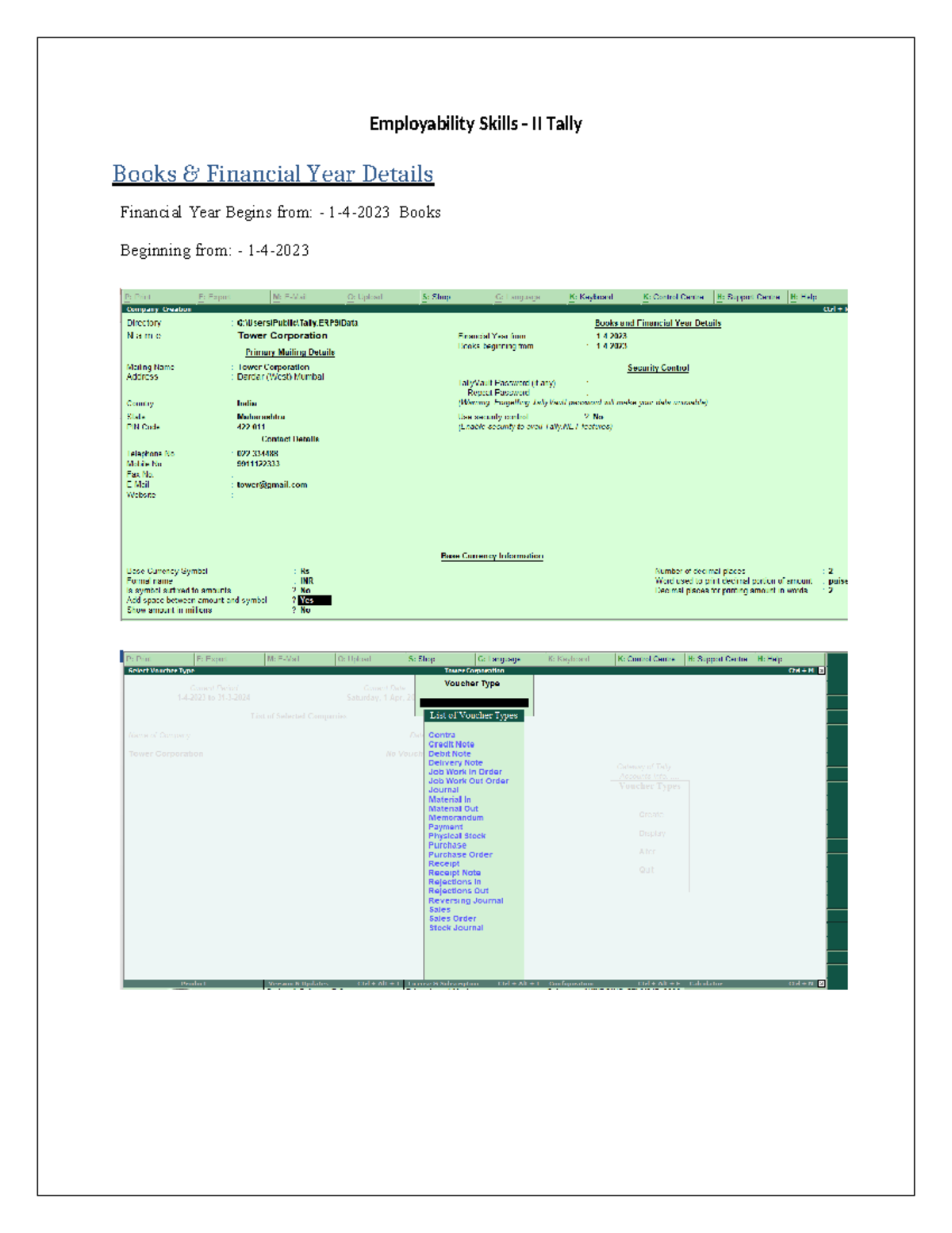 Employability Skills - II Tally-1 - Employability Skills - II Tally Books & Financial Year - Studocu