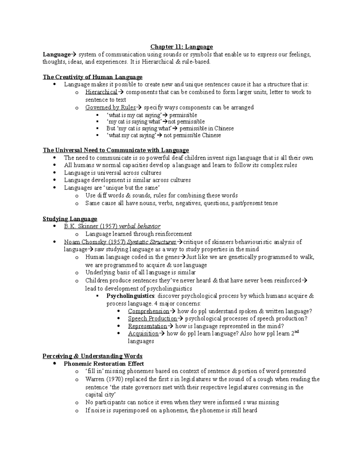 Chapter 11- Language - Chapter 11: Language Language system of ...
