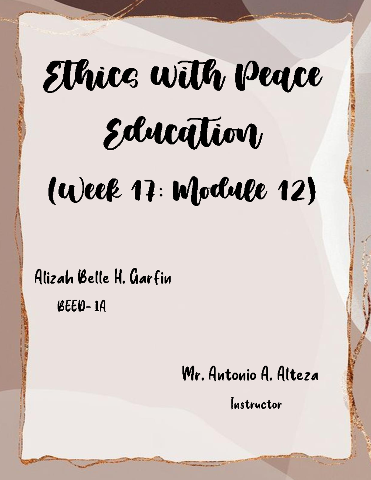 Module 12 - answer key - Ethics with Peace Education (Week 17: Module ...