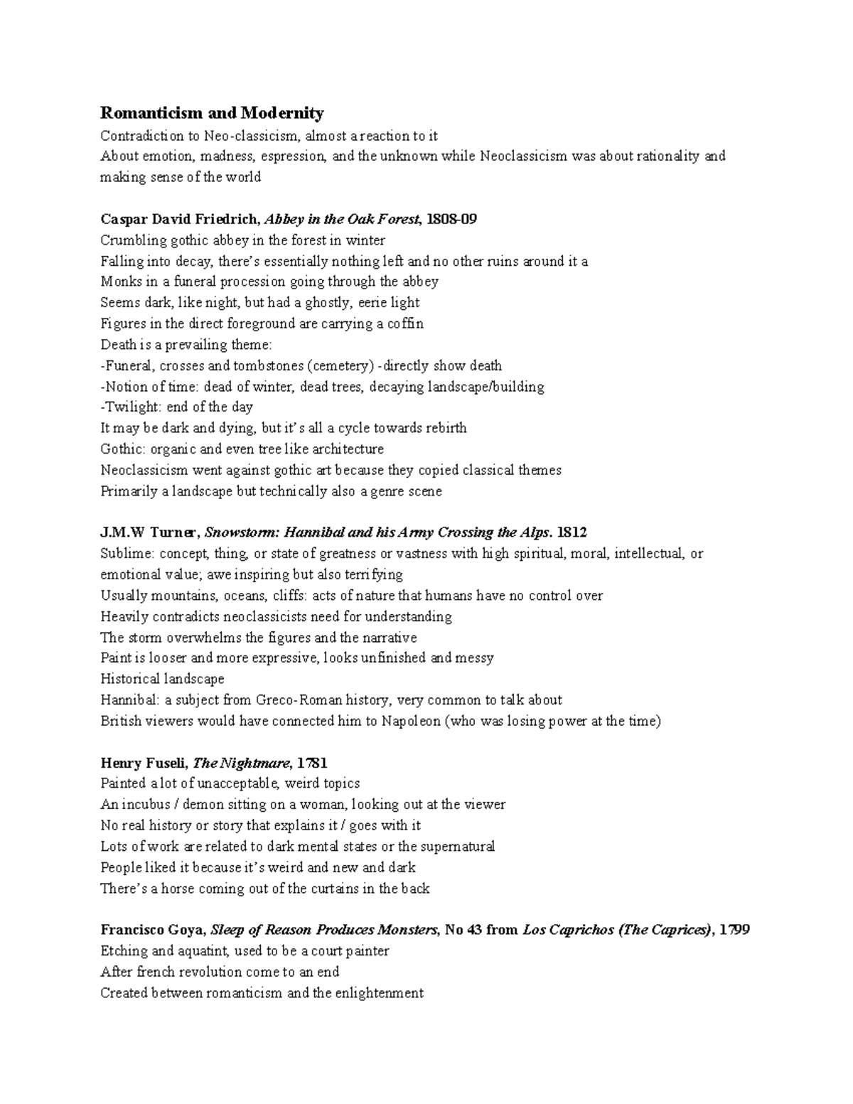 Romanticism 3 26 - Professor Schaefer, detailed notes on every painting ...