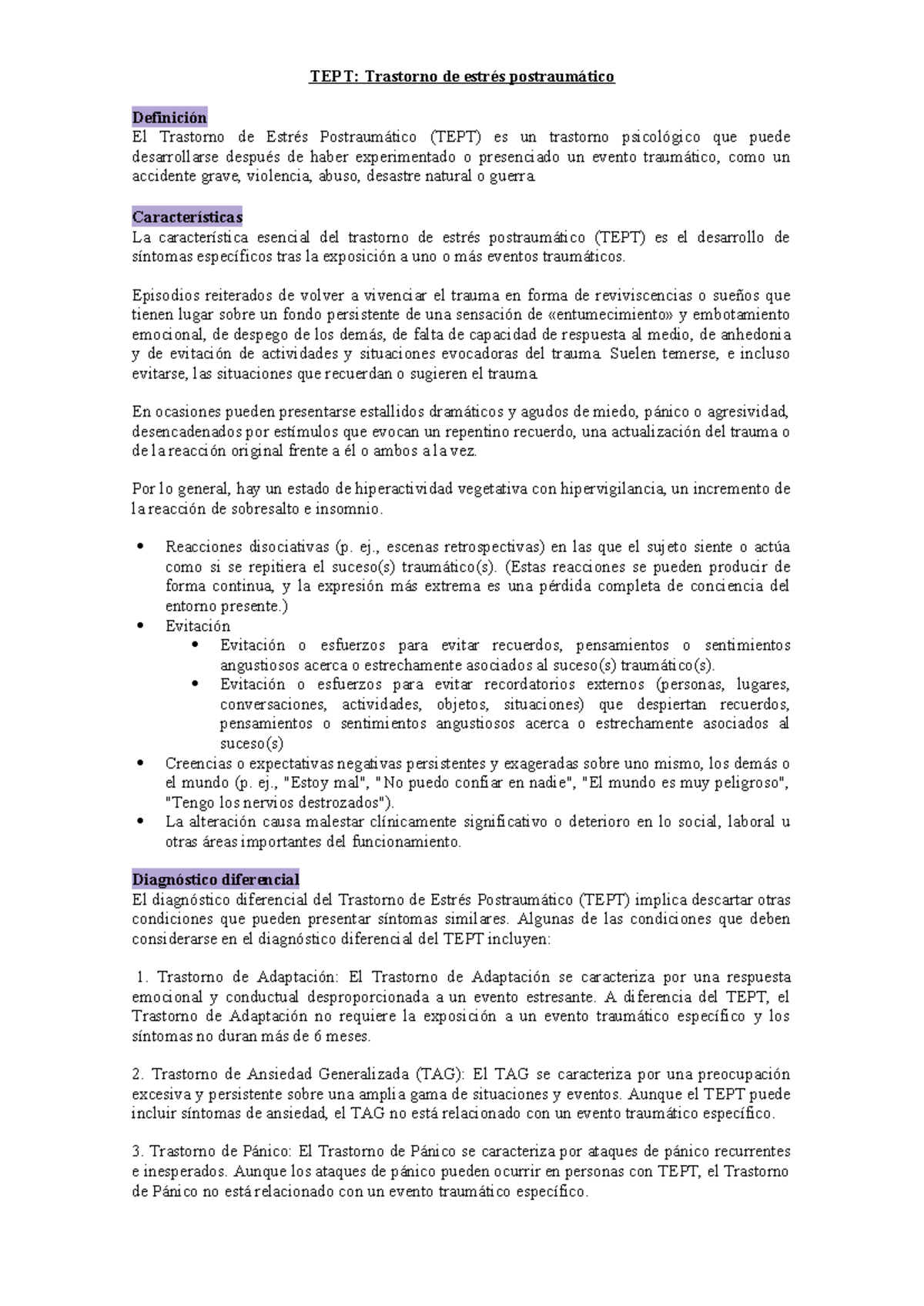 TEPT - TEPT: Trastorno de estrés postraumático Definición El Trastorno ...