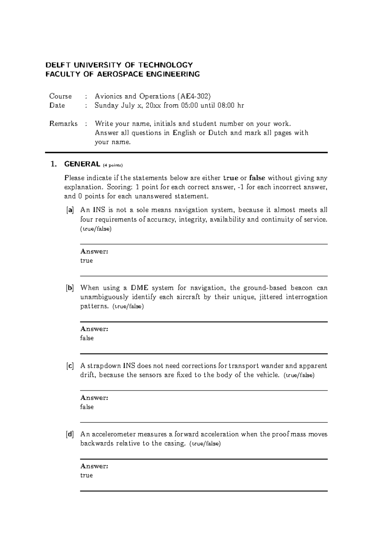 AE4302 Fake Exam answers - DELFT UNIVERSITY OF TECHNOLOGY FACULTY OF ...