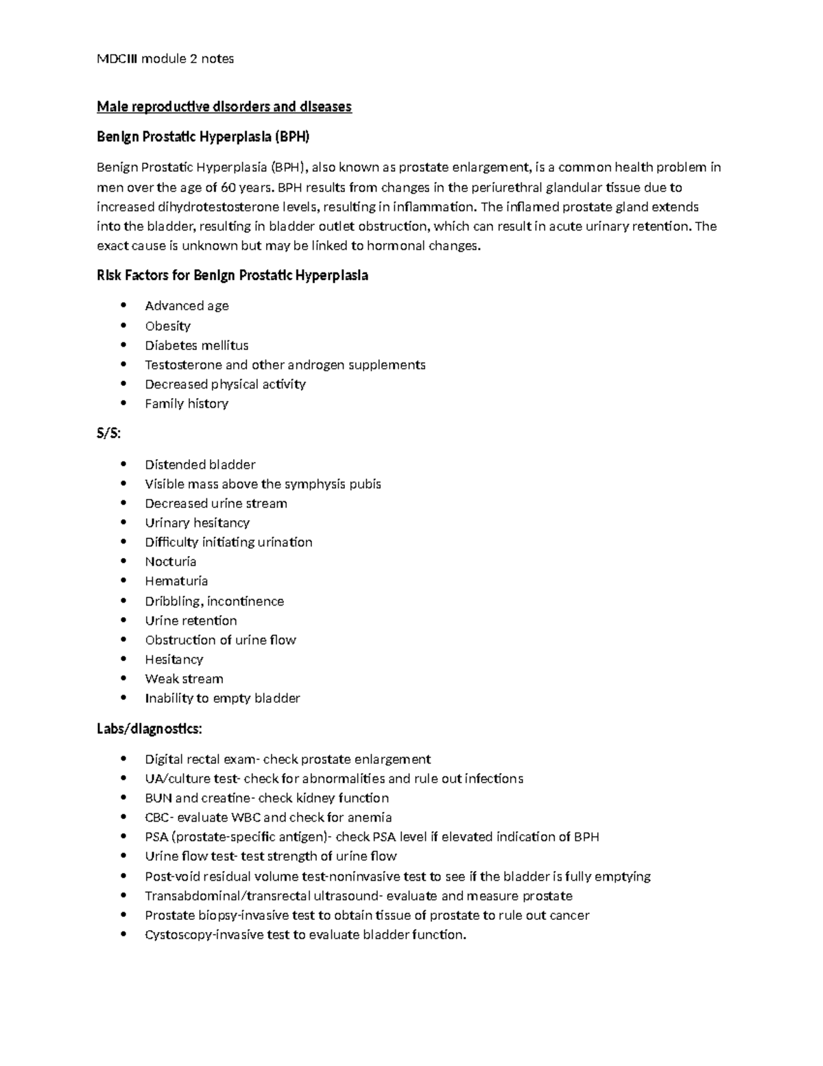 Module 2 notes - Male reproductive disorders and diseases Benign ...