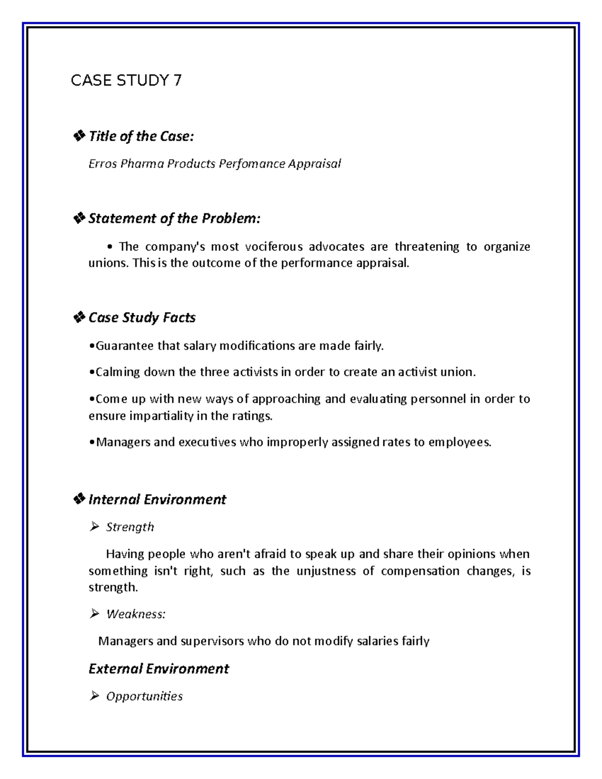 Case study 7 - CASE STUDY 7 Title of the Case: Erros Pharma Products ...