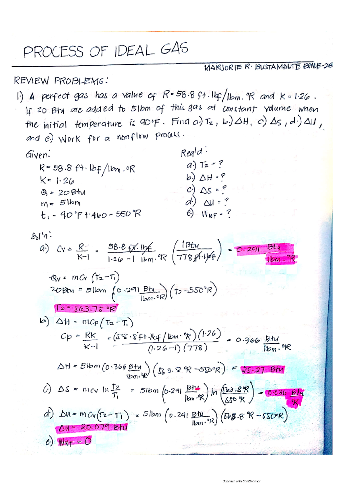 Review Problem (Process of Ideal Gas) - Mechanical engineering - Studocu