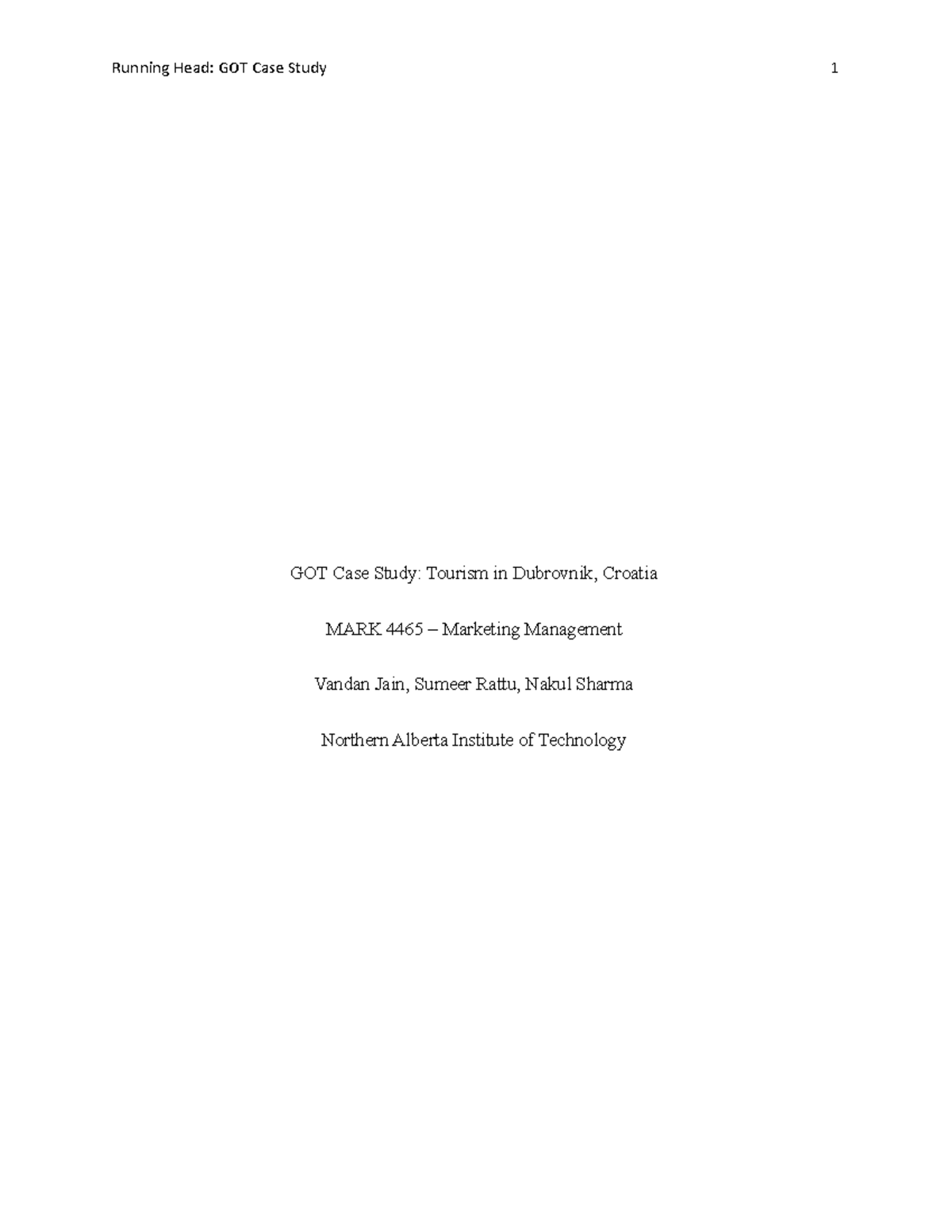 GOT Case Study - Case 1: Game of Thrones - Running Head: GOT Case Study ...