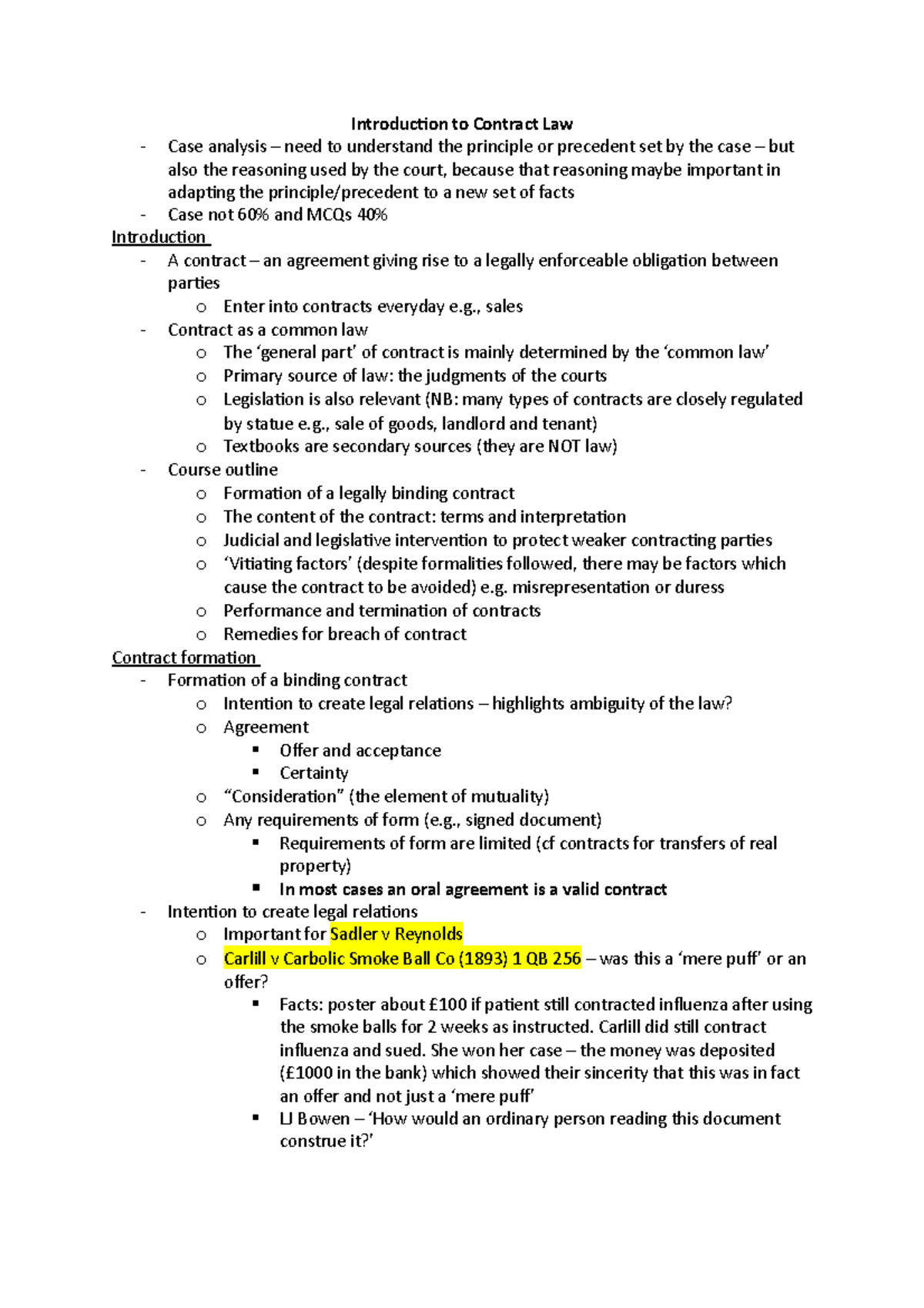 Lecture 1 - Introduction to Contract Law - Introduction to Contract Law ...