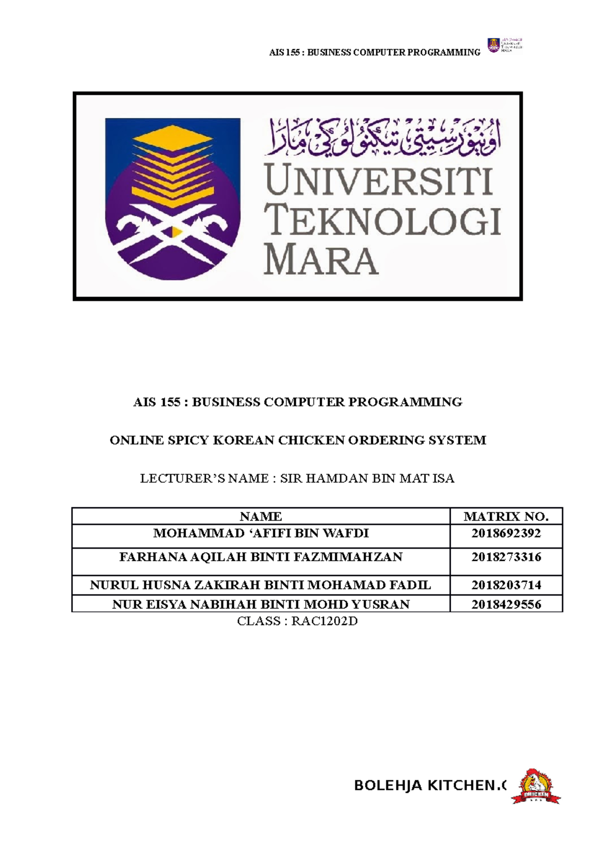 Report AIS 155 YANG KENE Print - AIS 155 : BUSINESS COMPUTER ...