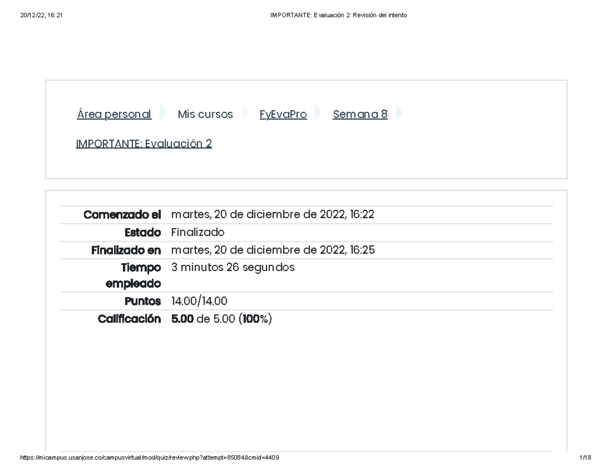 Evaluacion De Proyector Parcial 2 Revisión Del Intento Área Personal