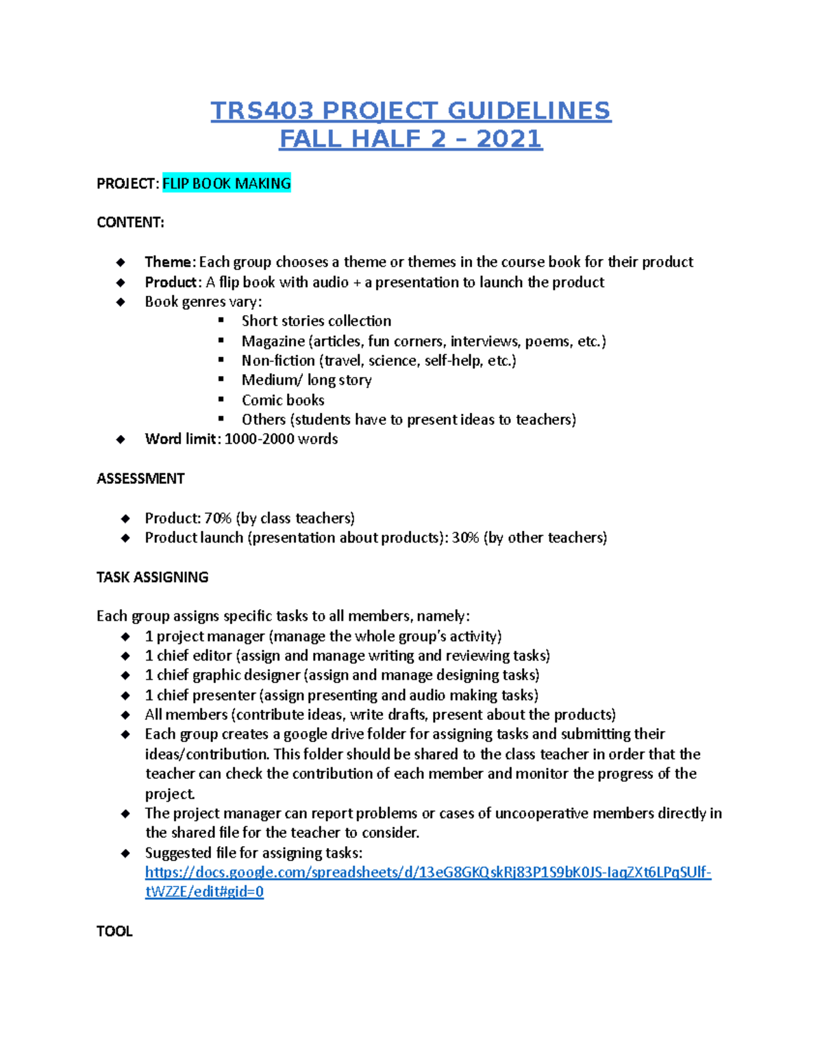 Guidelines - Project - eeeeeeeeeee - TRS403 PROJECT GUIDELINES FALL ...