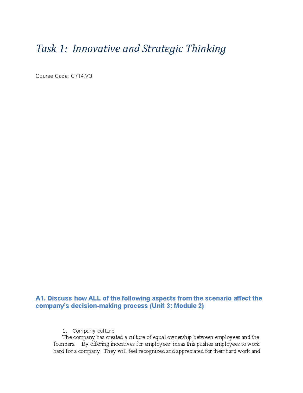 Business Strategy Task 1 - C714 - WGU - Studocu