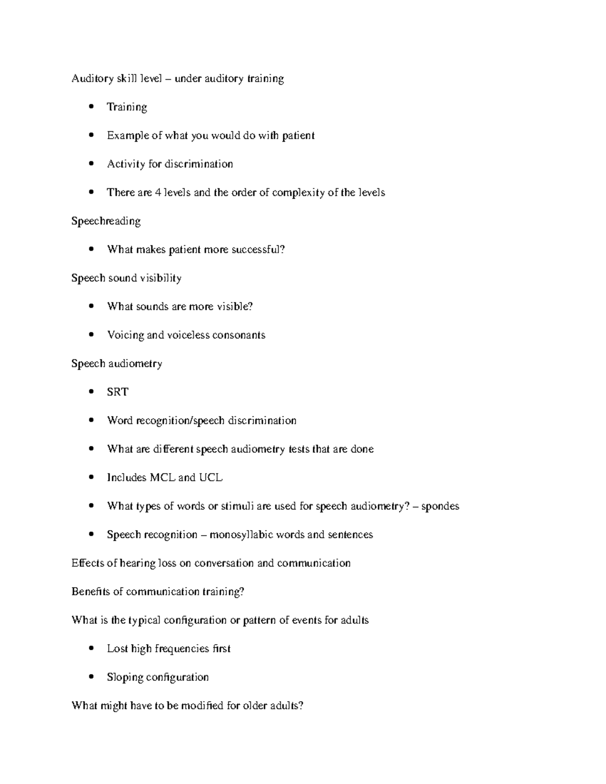 Study guide for AR - Auditory skill level under auditory training ...