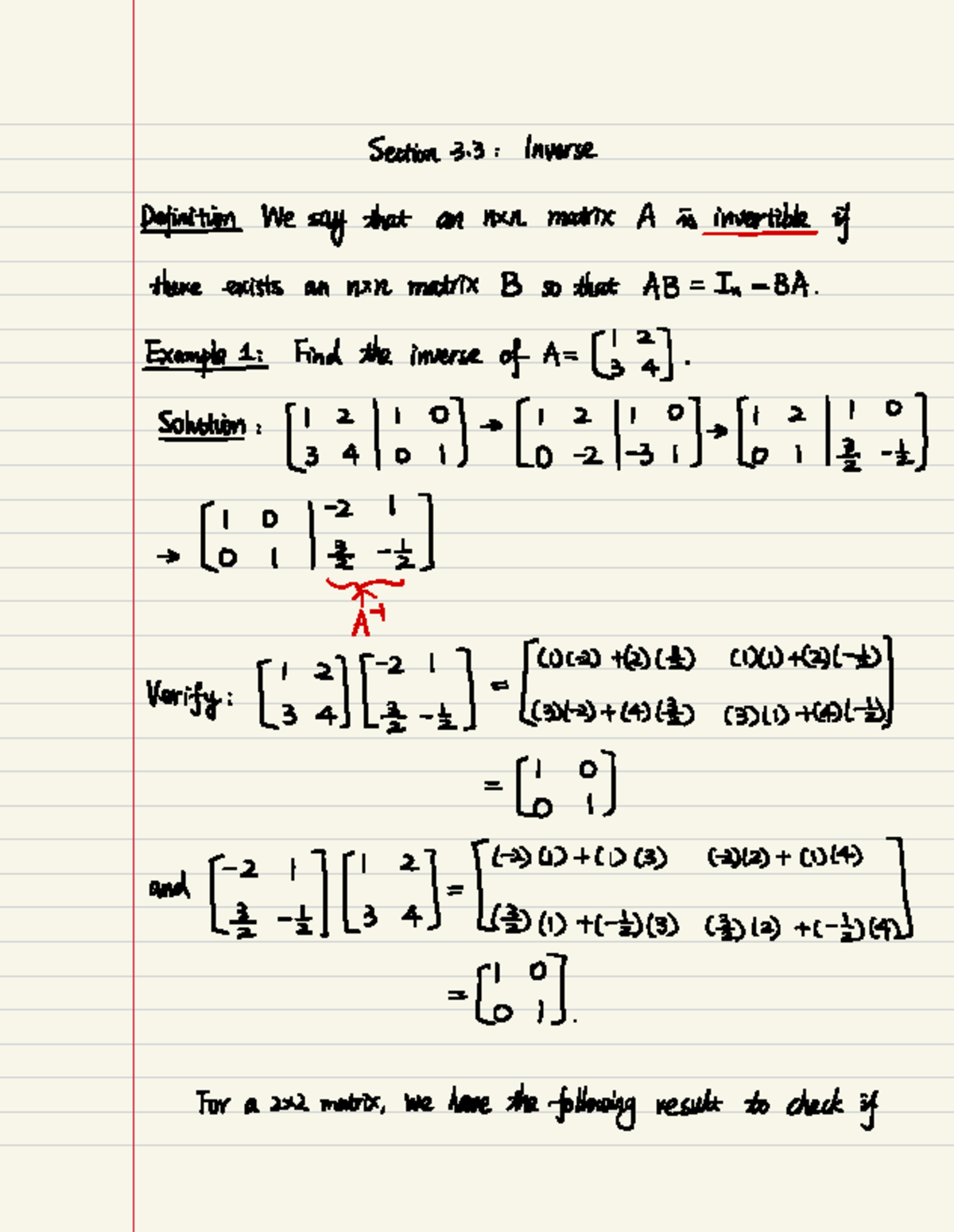 Chapter 3.3 - Matrix Inverse - Section3. : Inverse Definition We say ...