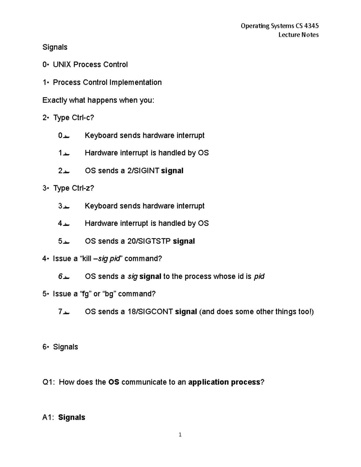 2021-Operating Systems-CS 4345-Lecture Notes-Signals - CS 4345 - Studocu
