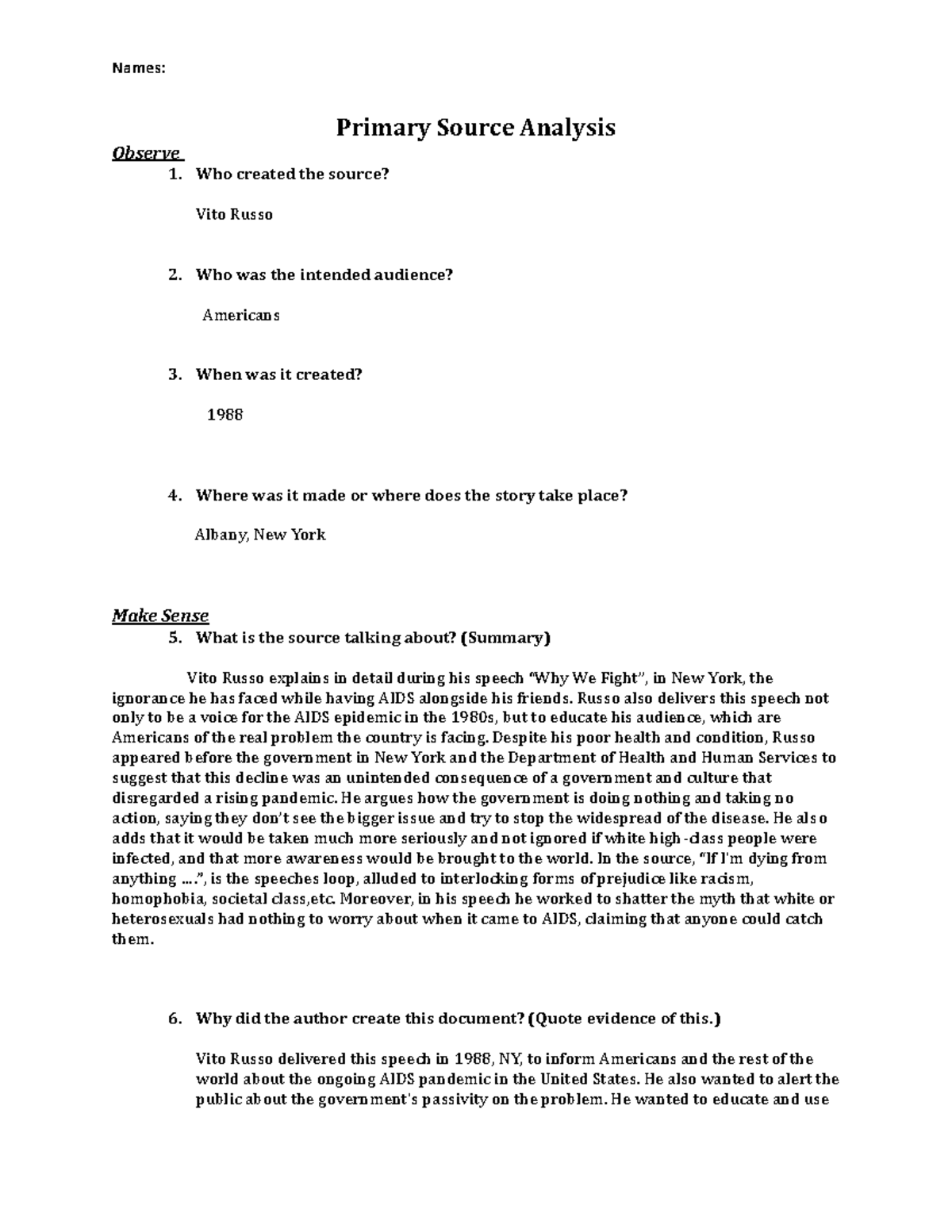 Primary Source Document Analysis Worksheet Primary Source An