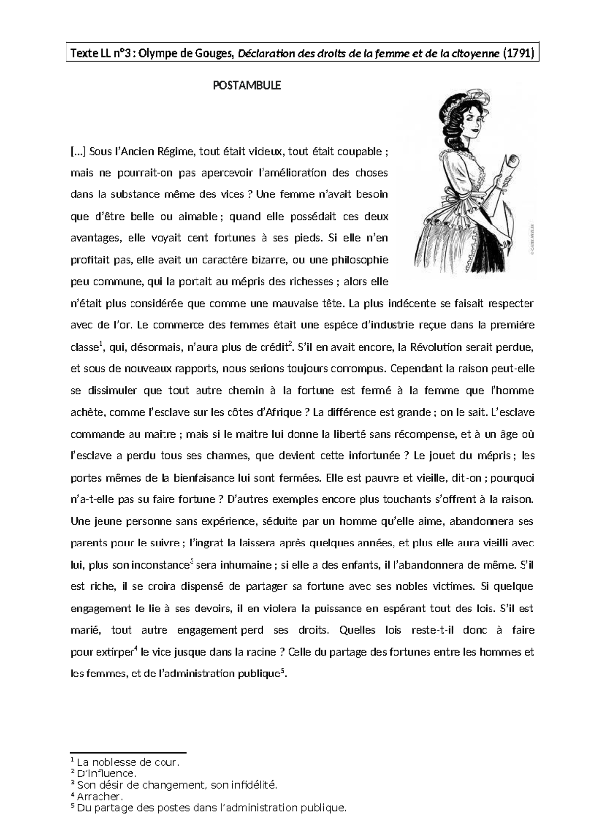 ODe Gouges, LL Texte 3, fin du Postambule version eleves - Texte LL n°3 : Olympe de Gouges ...