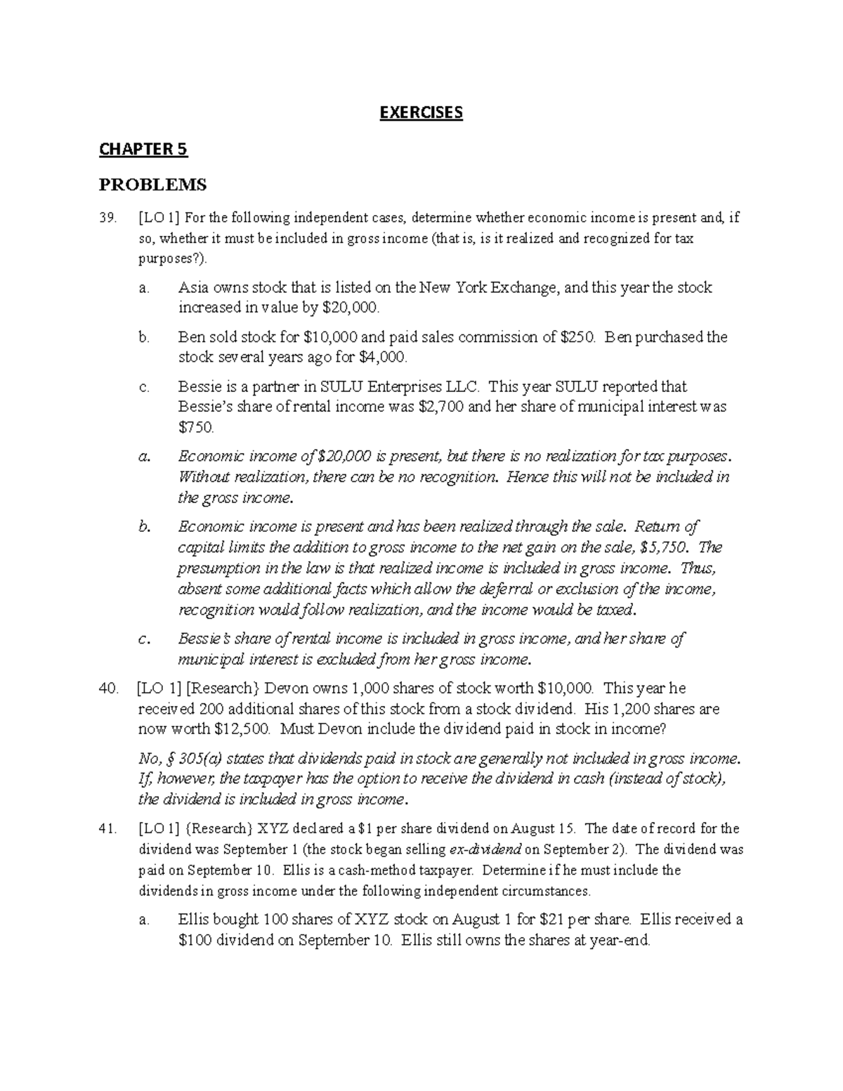 Exercises Textbook Problem Solutions Exercises Chapter 5 Problems