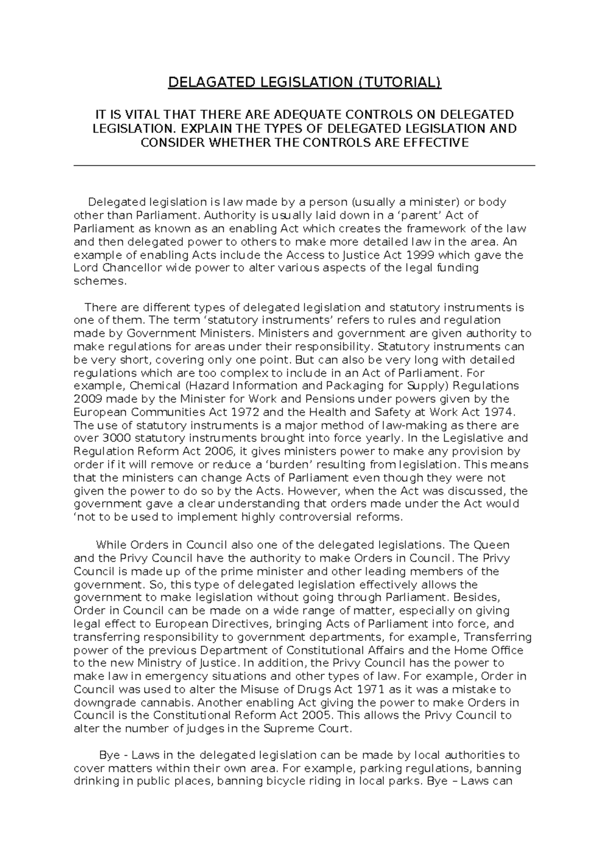 Delagated Legislation - DELAGATED LEGISLATION (TUTORIAL) IT IS VITAL ...