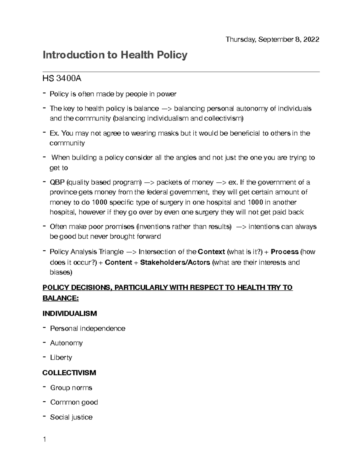 Health Sci 3400A - Lecture 1 - Thursday, September 8, 2022 Introduction ...