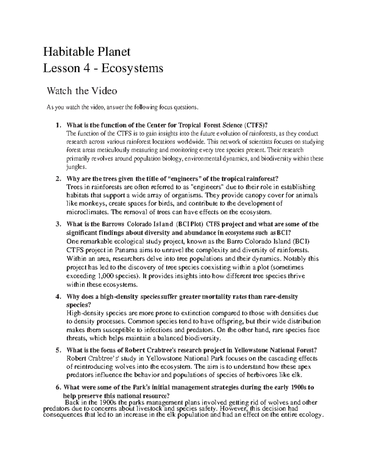 Habitable Planet 2 - Habitable Planet Lesson 4 - Ecosystems Watch the ...